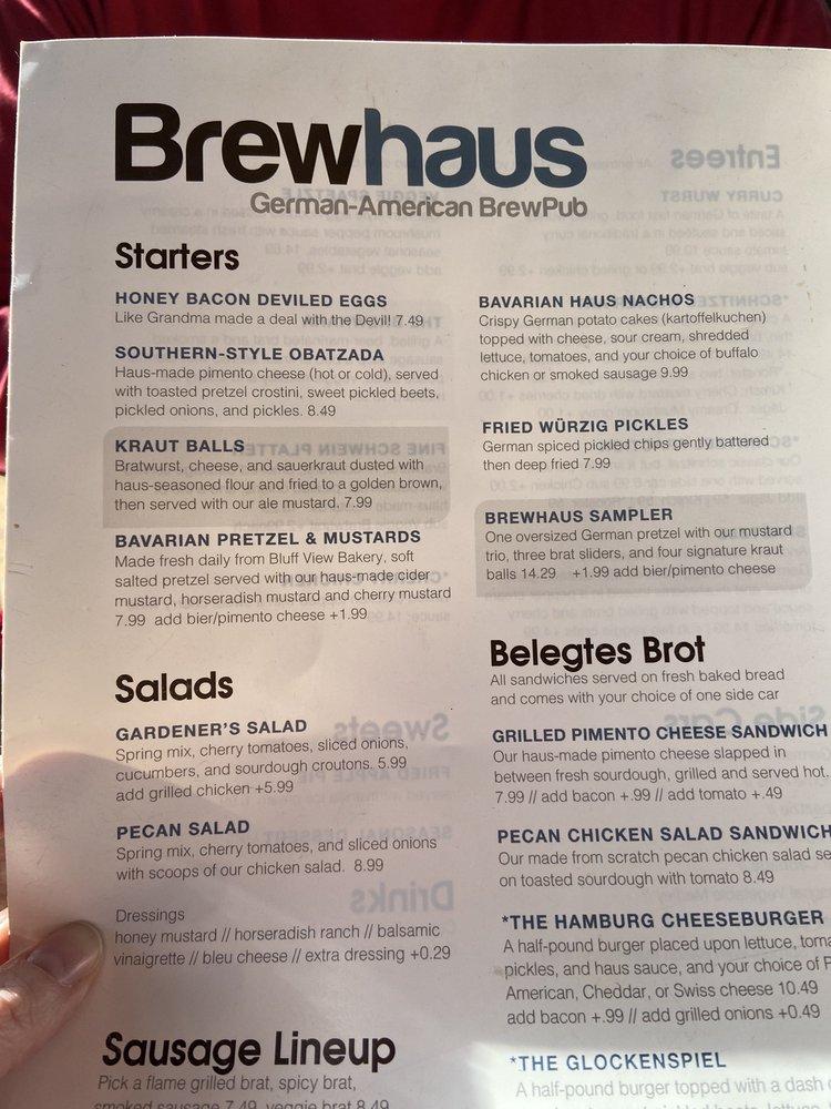 Menu at Brewhaus pub & bar, Chattanooga