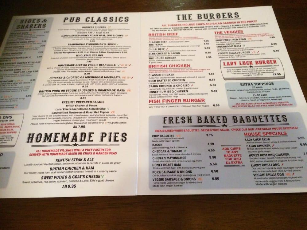 Menu at Lady Luck pub & bar, Canterbury