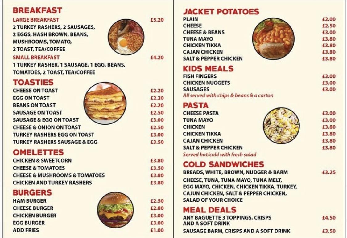 Menu at Mino's Cafe, Liverpool