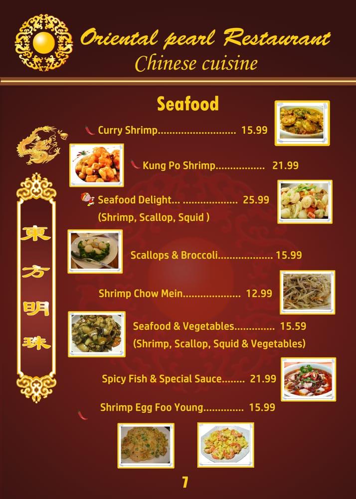 Menu at Oriental Pearl restaurant, Fredericton
