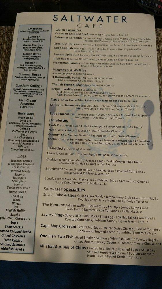 Menu at Saltwater Cafe, Cape May