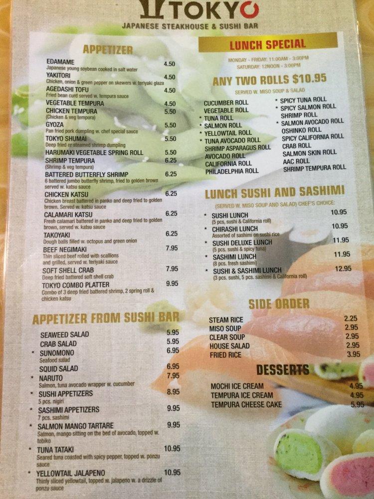 Menu at Tokyo Japanese Steakhouse and Sushi, Fort Gratiot Township ...