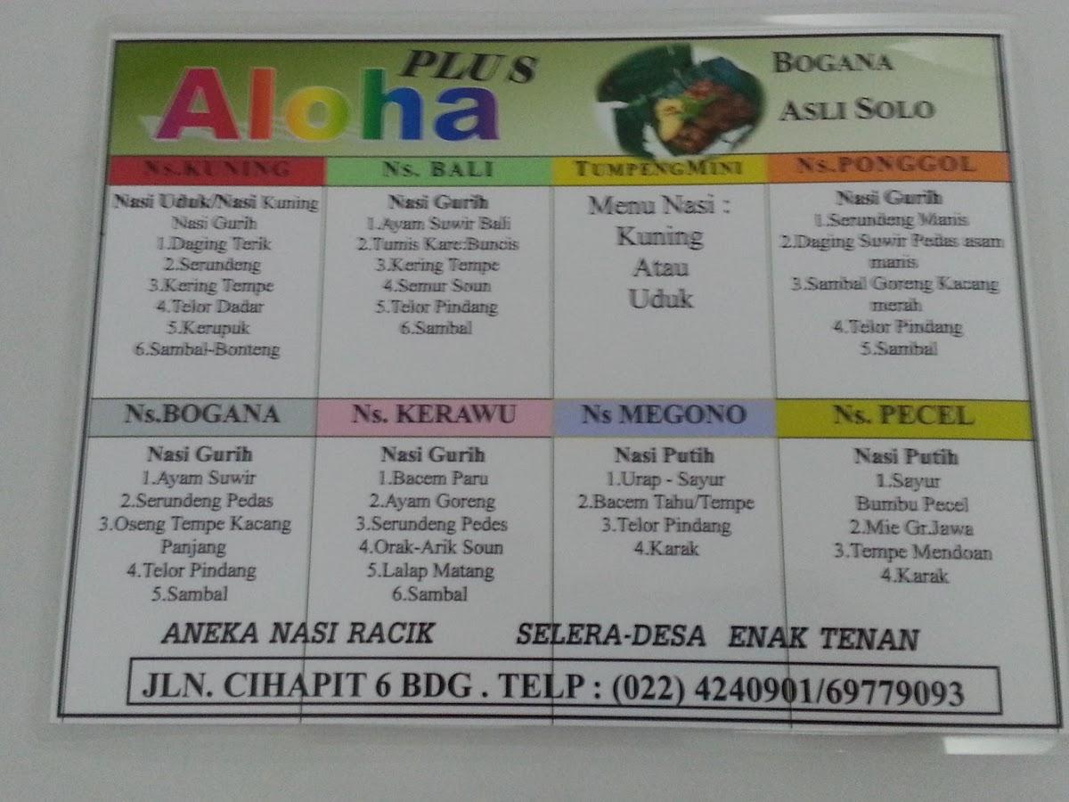 Menu at RM Aloha restaurant, Bandung