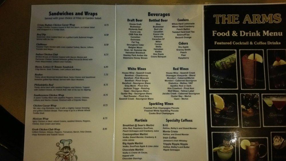 Menu at Arms pub & bar, Port Coquitlam