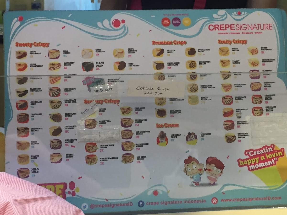 Menu at Crepe Signature cafe, Semarang, 1st Floor Transmart Semarang
