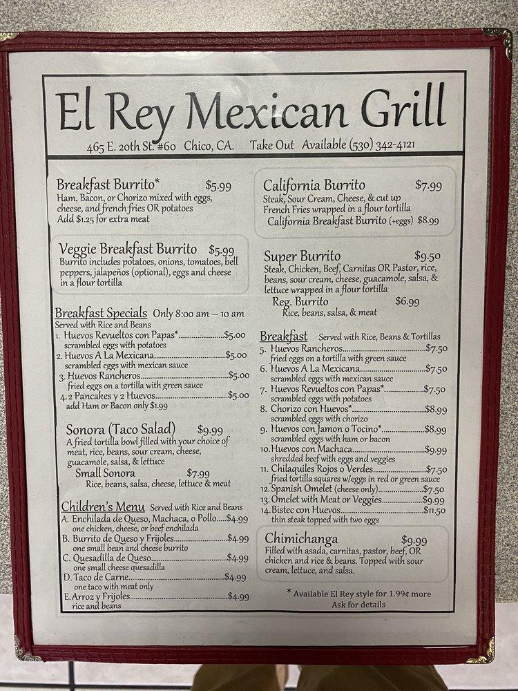 Menu at El Rey Méxican Grill restaurant, Chico