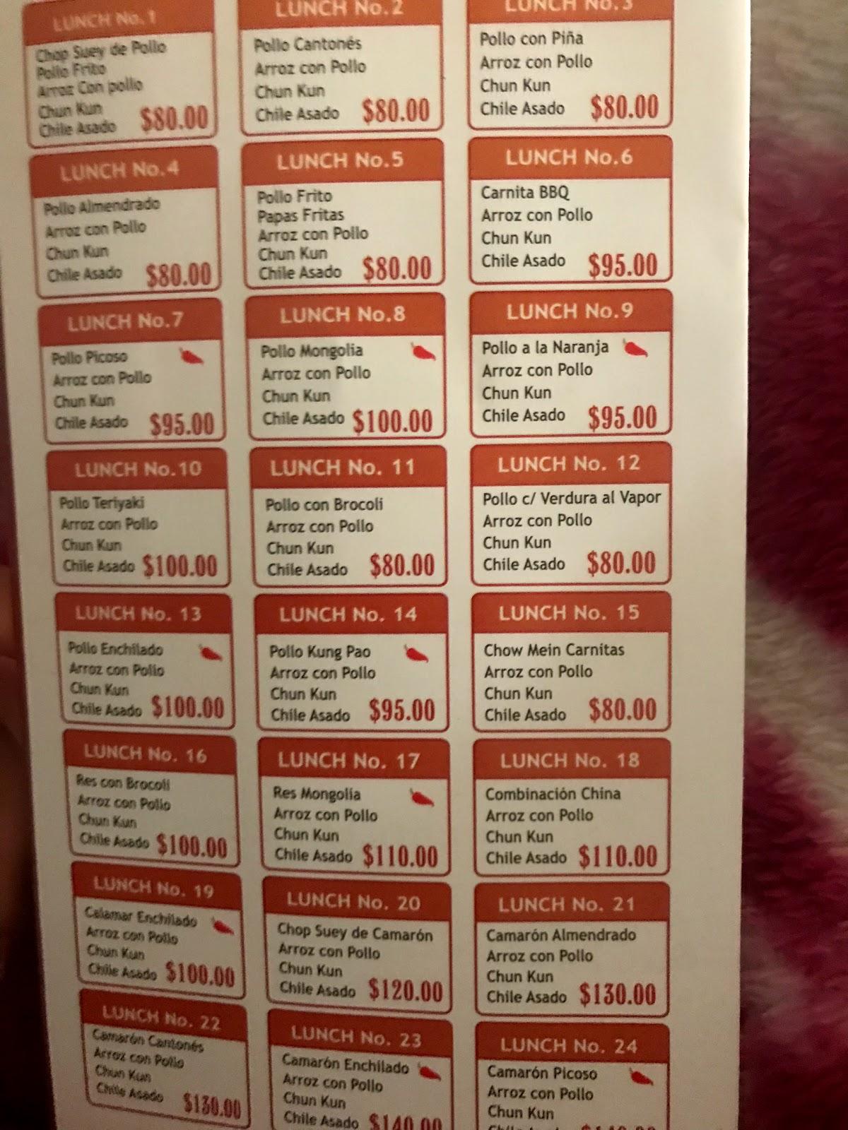 Carta del restaurante Food Village, Tijuana