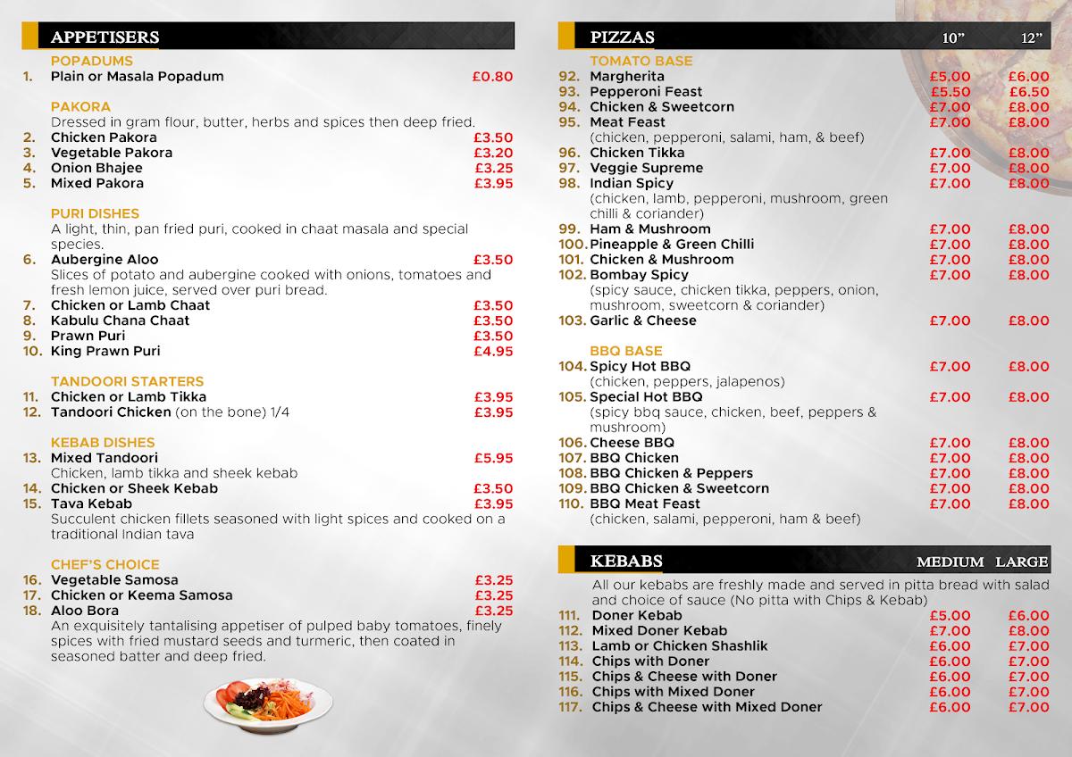 Menu at Huntly Tandoori Indian Takeaway restaurant, Huntly
