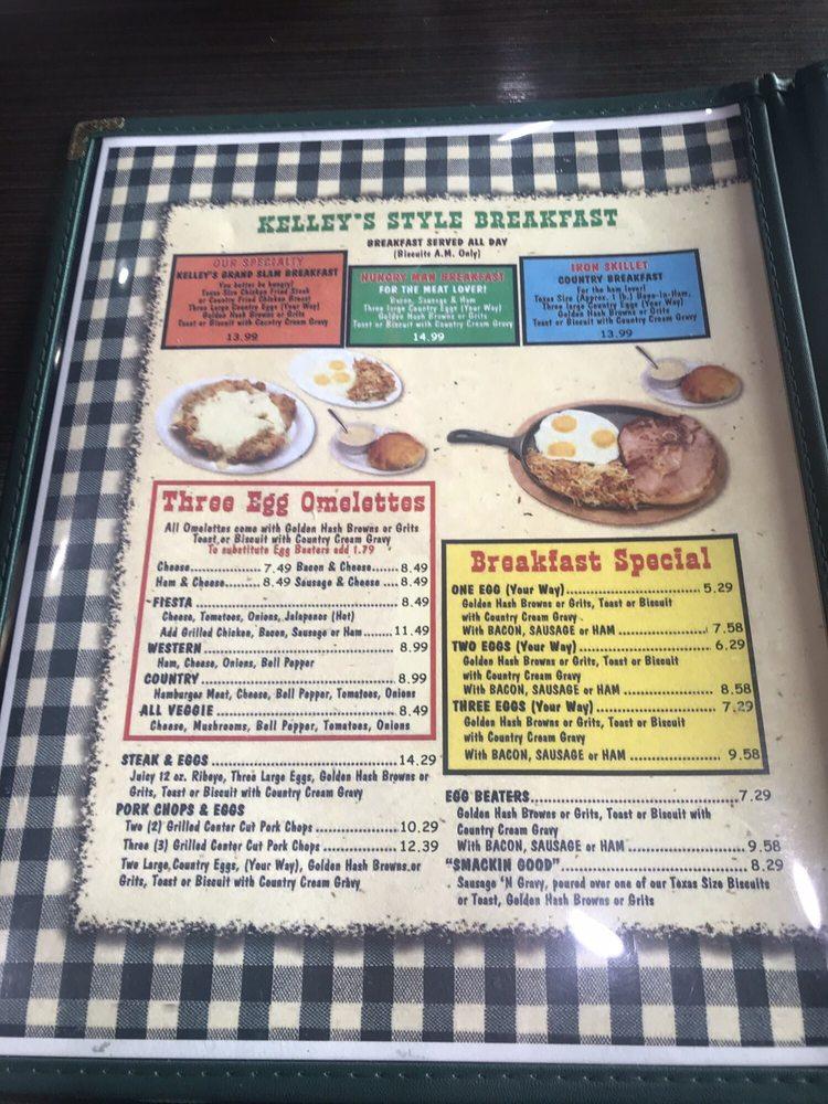 Menu at Kelley's Country Cooking restaurant, La Marque, Gulf Fwy