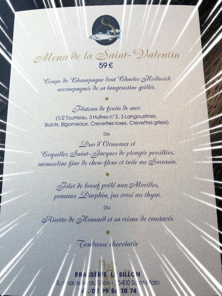Menu au Le Sillon restaurant, Saint-Malo, 3 Chau. du Sillon