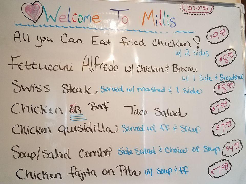 Menu at Milli's Restaurant, Bluffton