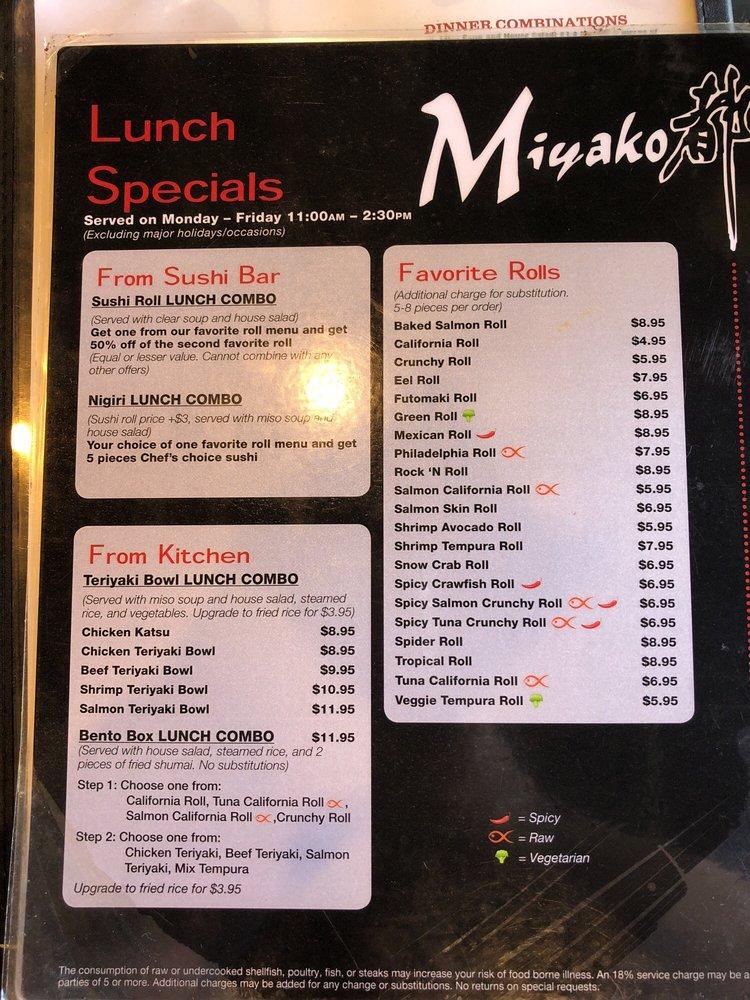 Menu at Miyako Seafood & Steakhouse, New Orleans, St Charles Ave