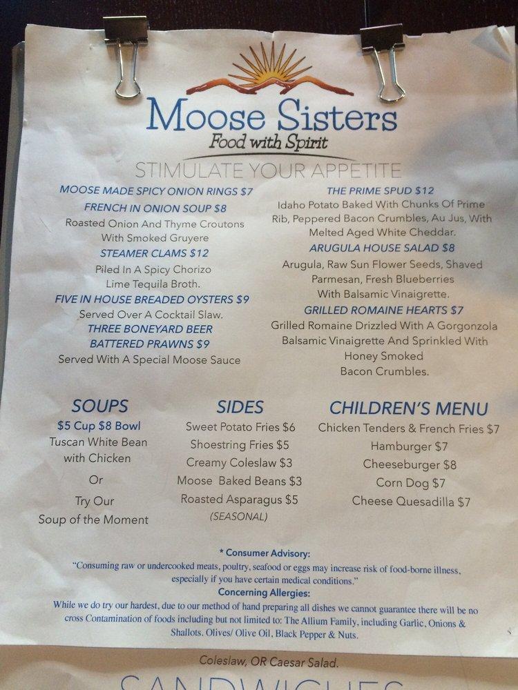 Menu at Moose Sisters pub & bar, Bend