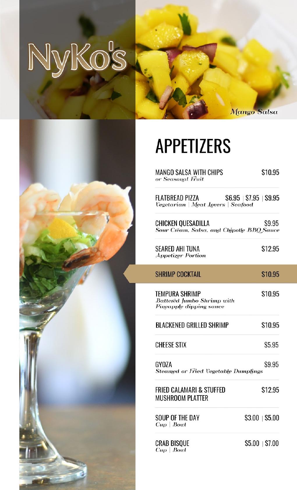 Menu at NyKo's Restaurant on Scalp, Johnstown