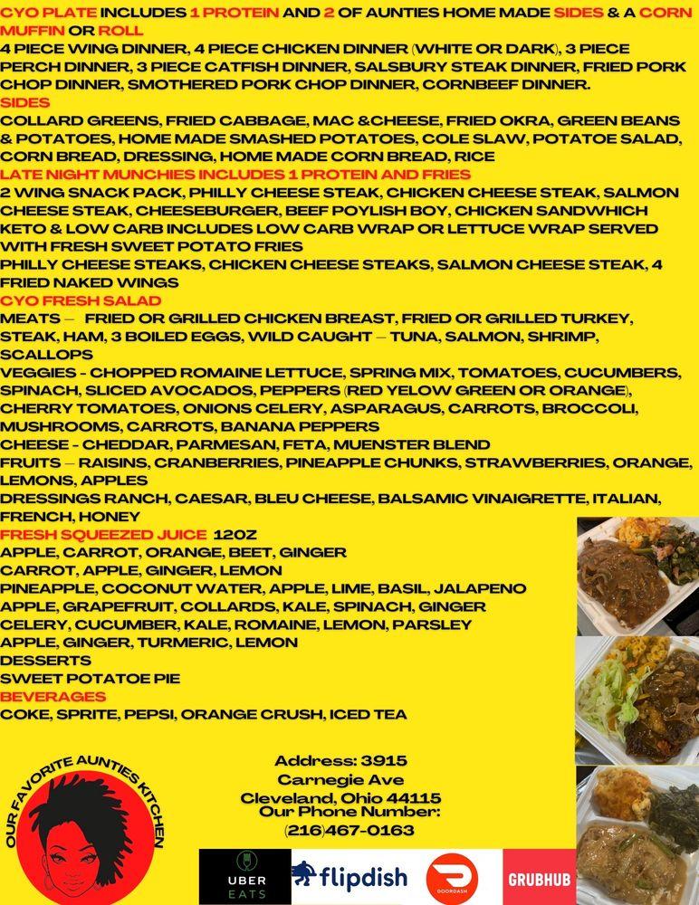 Menu at OUR FAVORITE AUNTIE'S KITCHEN restaurant, Cleveland