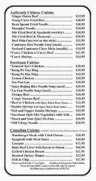 Menu at Panda restaurant, Cornwall