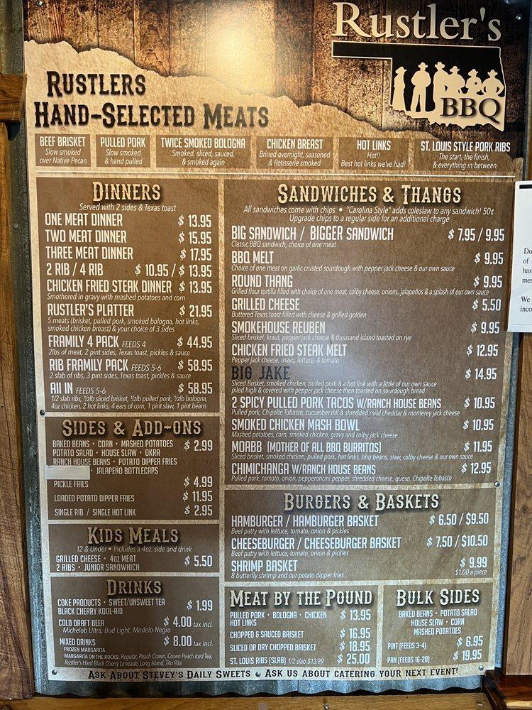Menu at Rustler's BBQ, Henryetta