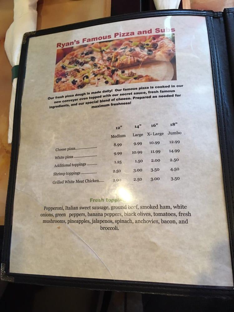 Menu at Ryan's Famous Pizza & Subs pizzeria, Beaufort