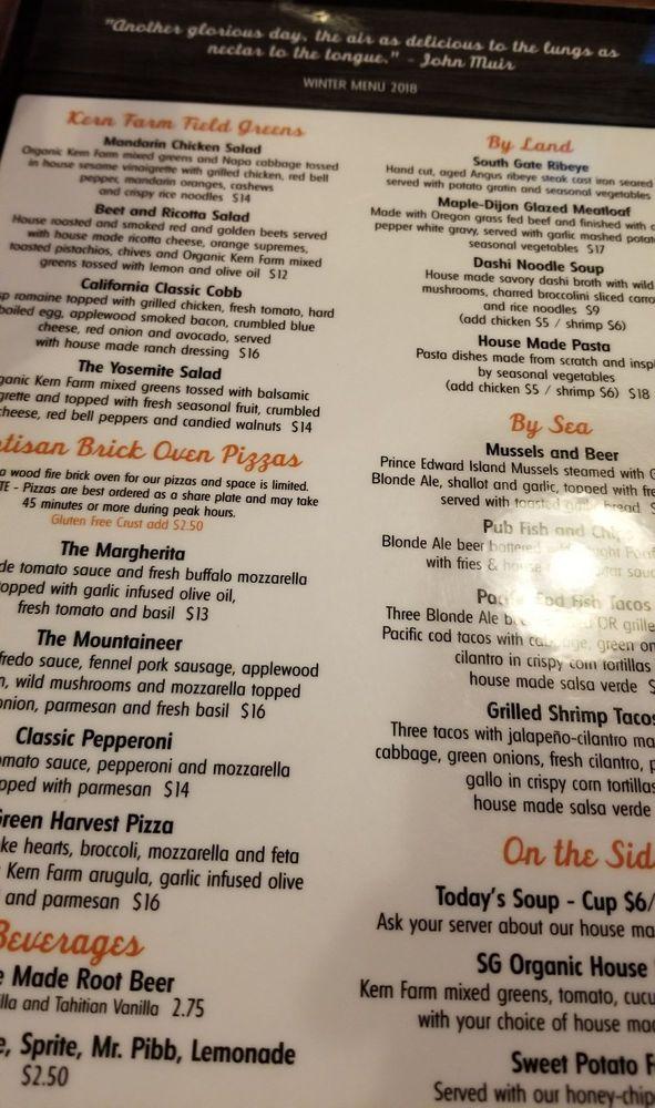 Menu at South Gate Brewing Company pub & bar, Oakhurst