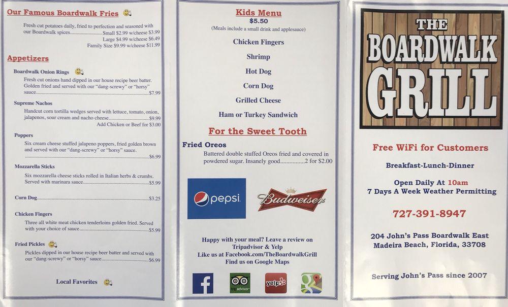 Menu at The Boardwalk Grill restaurant, Madeira Beach, 204 johns pass ...