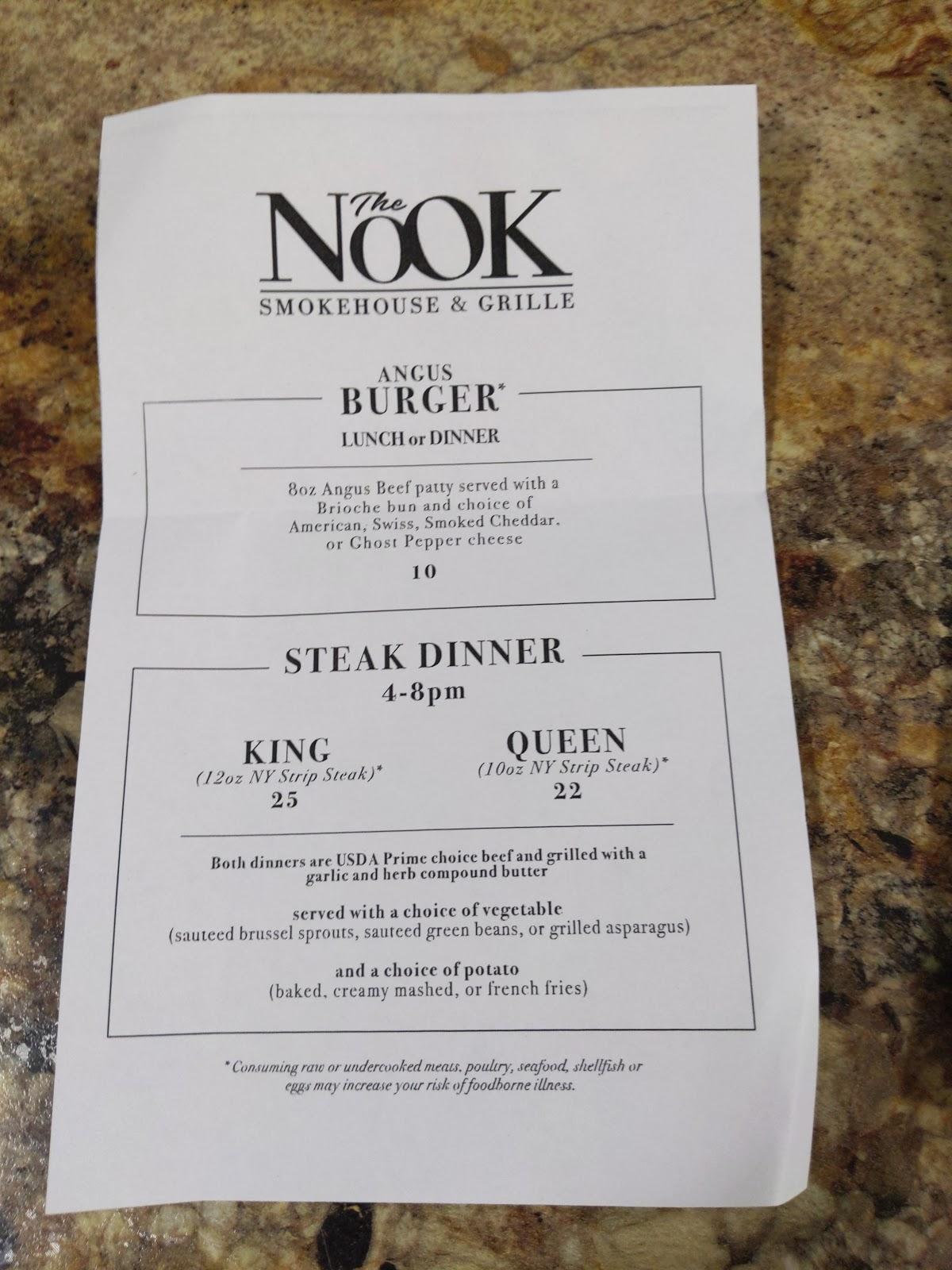 Menu at The Nook restaurant, Massillon
