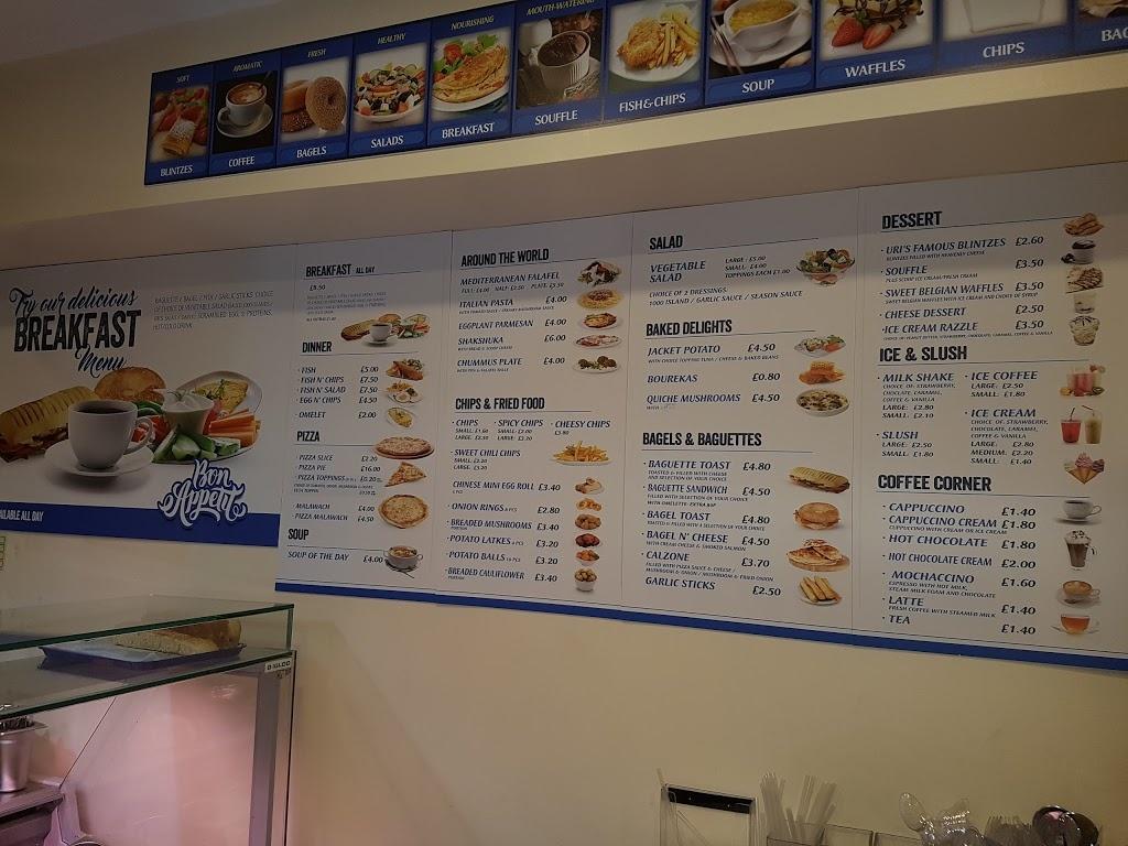 Menu at Uri's Pizza restaurant, London