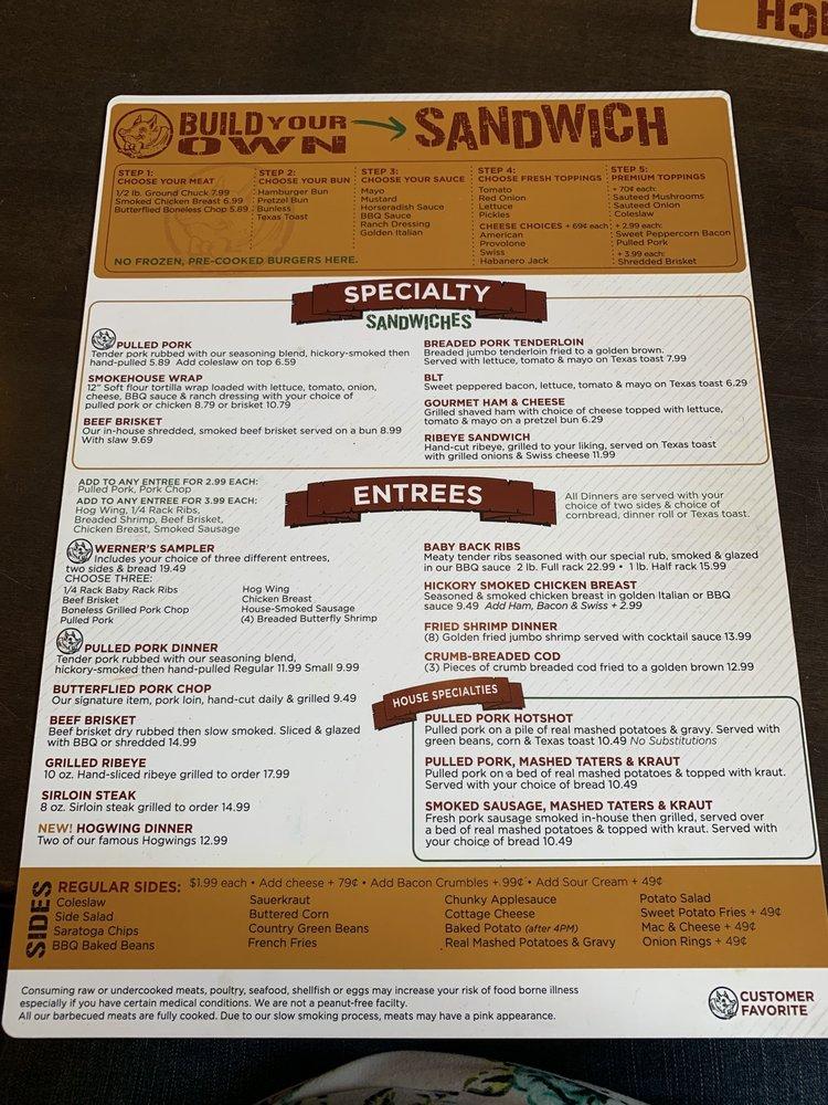 Menu at Werner's Smokehouse Bar-B-Que, Jeffersonville