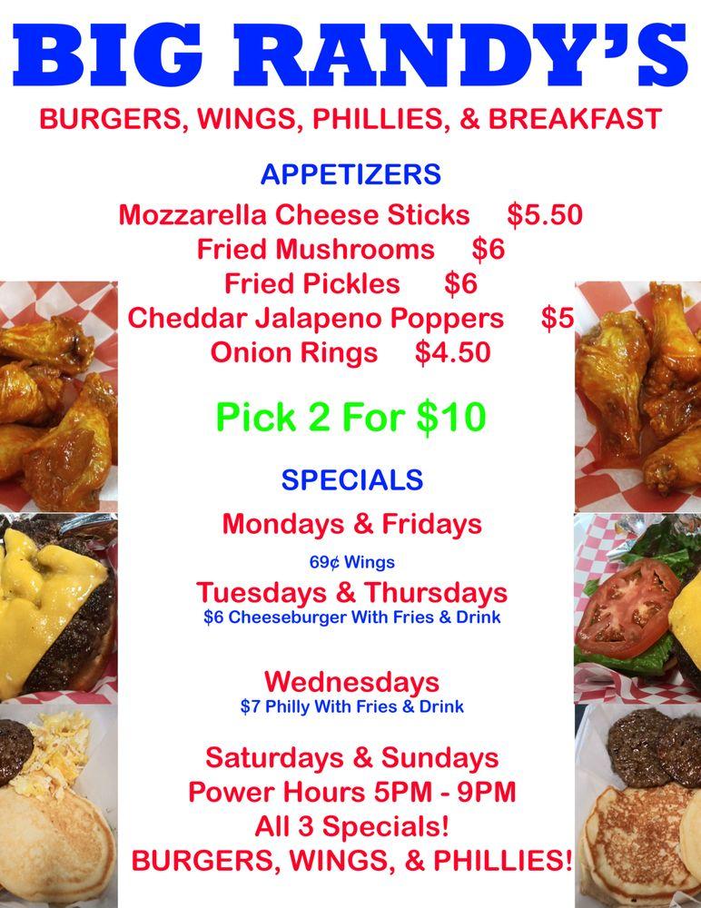 Menu at Big Randy’s restaurant, Tallahassee