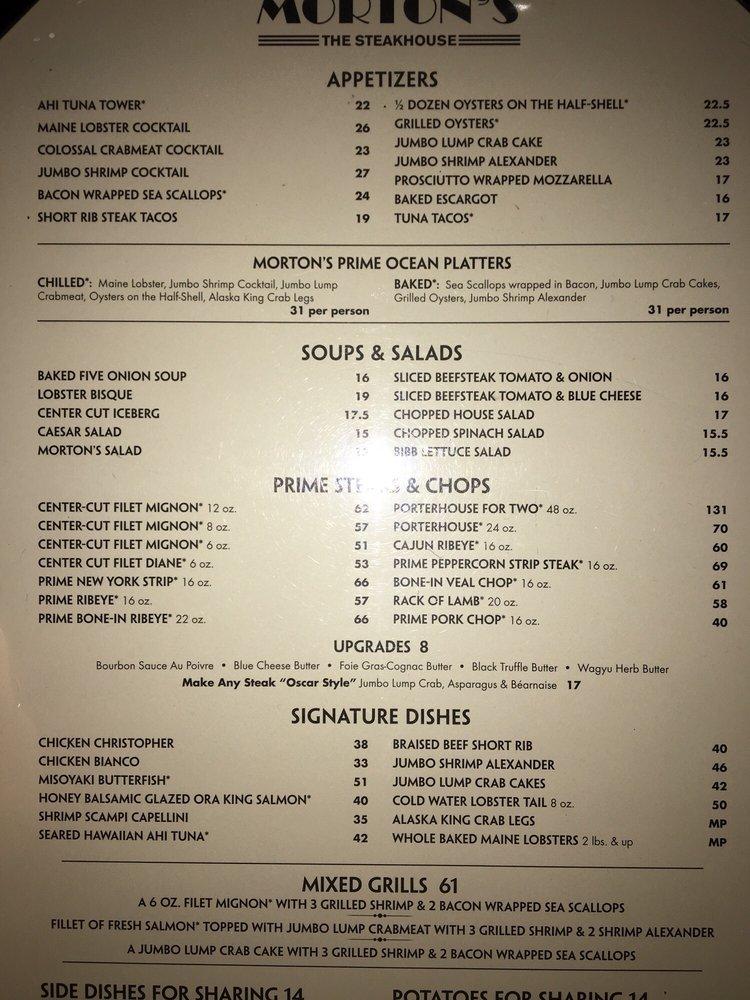 Menu at Morton's The Steakhouse, Honolulu
