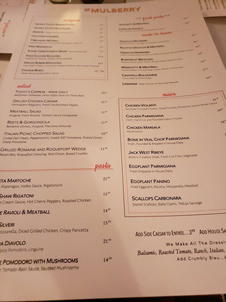 Menu at Mulberry Italian Ristorante pub & bar, Lackawanna