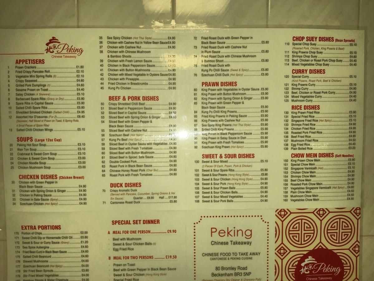 Menu at Peking Chinese Takeaway fast food, Beckenham