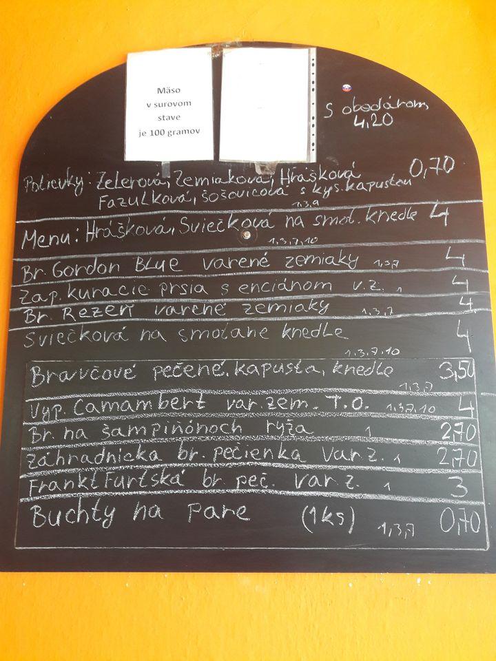 Menu at Reštaurácia a bar Rubín, Rožňava