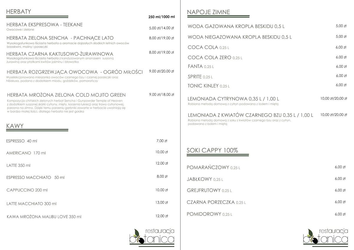 Menu at Restauracja Botanica restaurant, Niechorze
