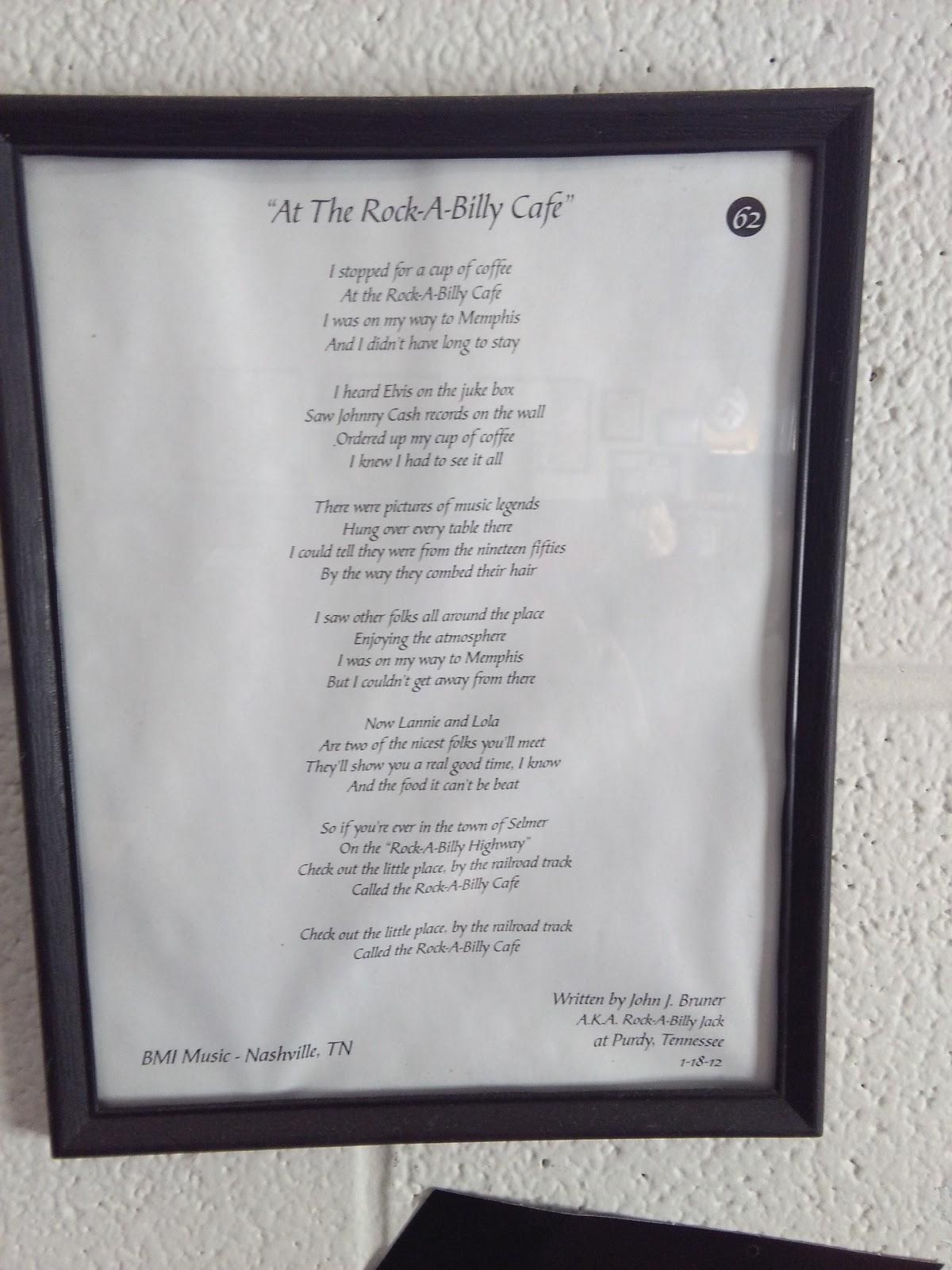 Menu at Rockabilly Cafe, Selmer