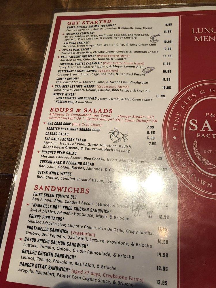 Menu at Salt Factory Pub, Woodstock
