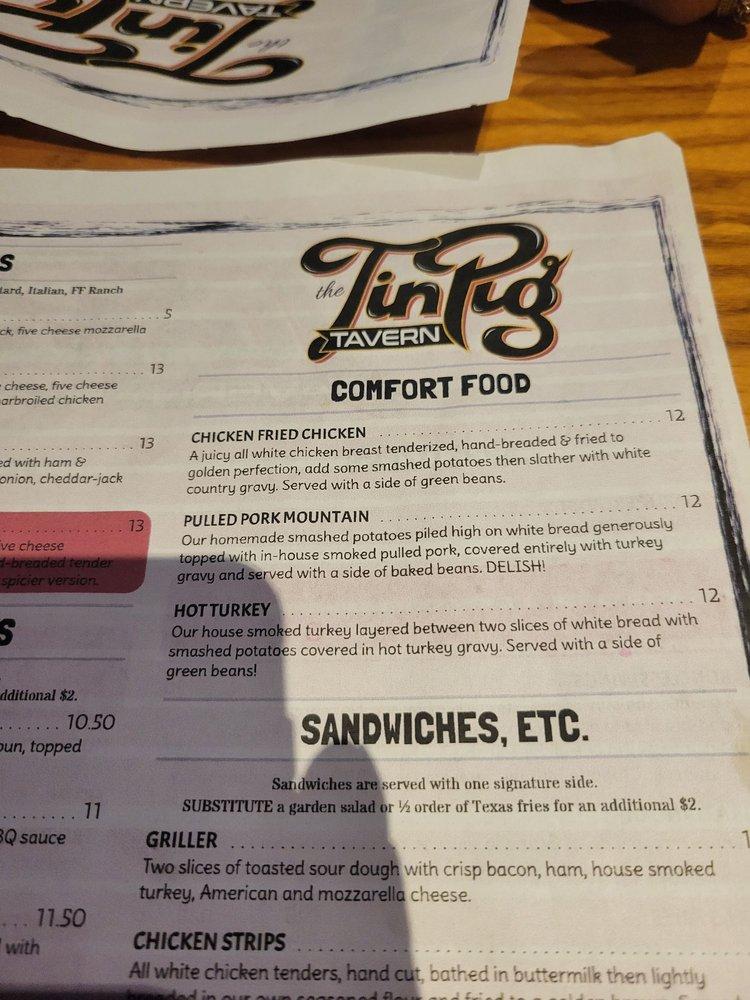 Menu at Tin Pig Tavern pub & bar, Perry