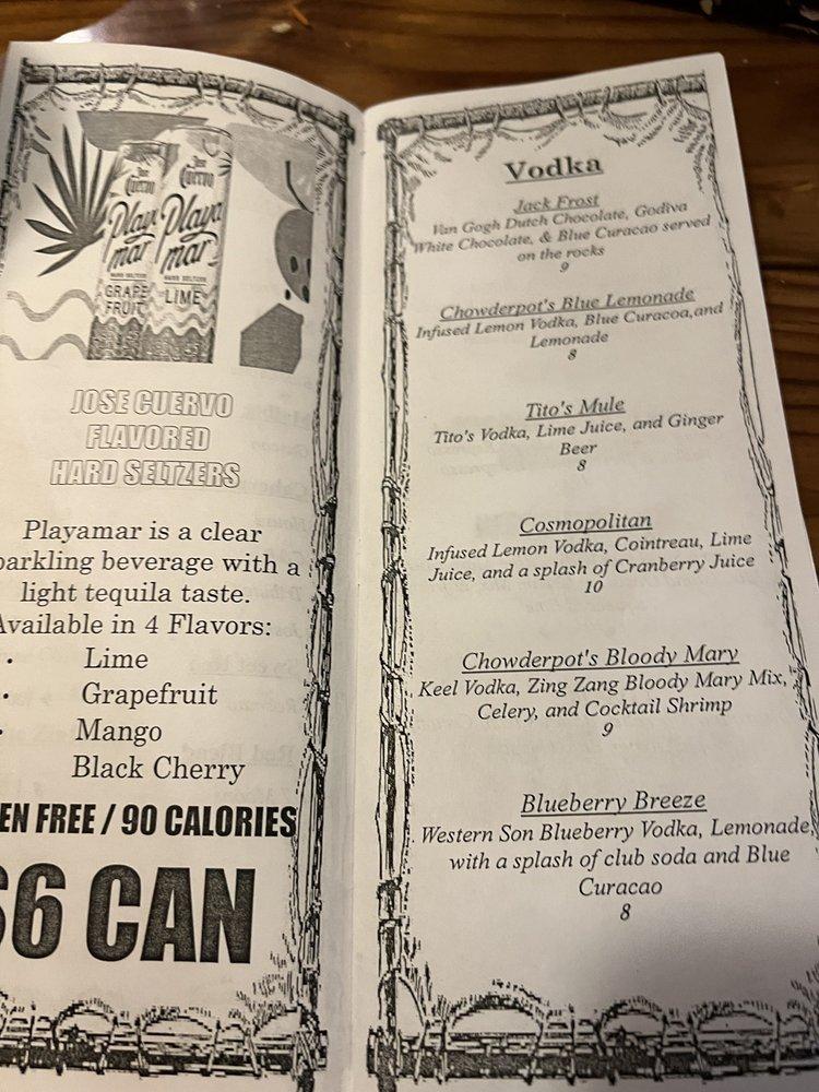 Menu at U.S.S. Chowder Pot III pub & bar, Branford