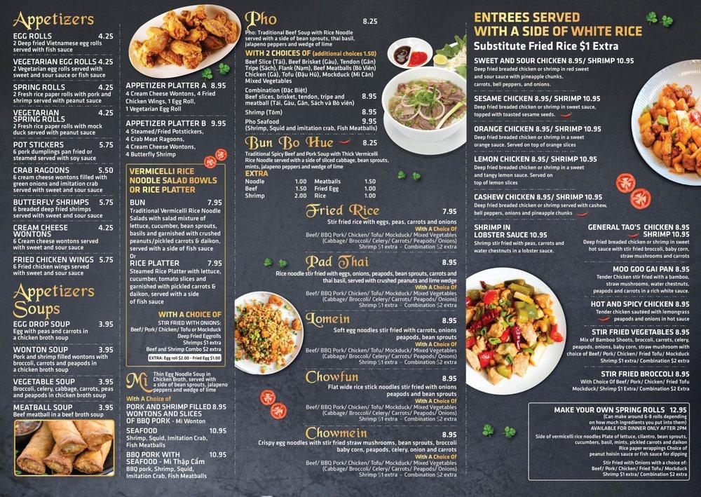 Menu at V-Bistro (Viet Bistro) restaurant, Fridley