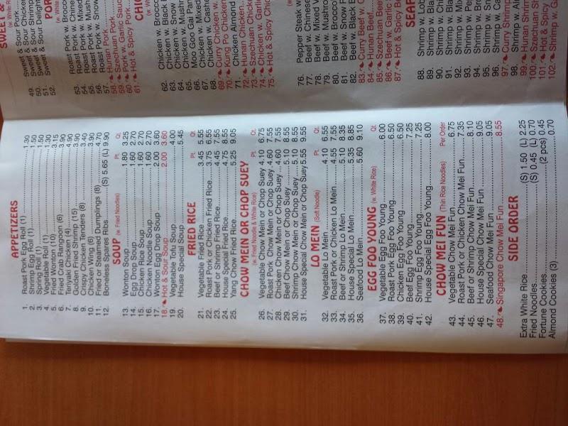 Menu at China House restaurant, Beloit, Prairie Ave
