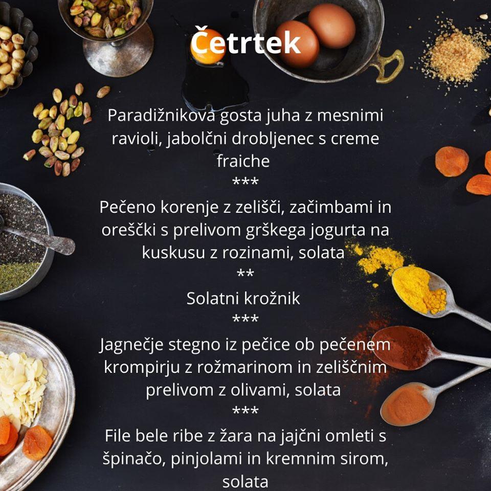 Menu at Azur restaurant, Ljubljana