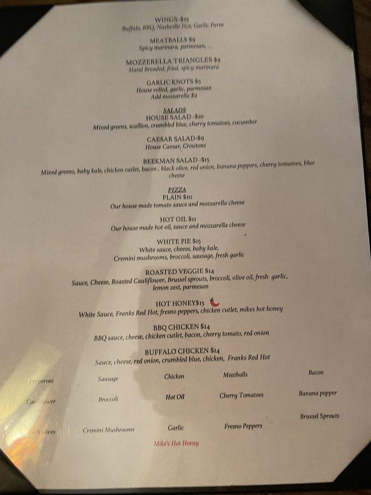 Carta del pub y bar Beekman Ale House, Sleepy Hollow