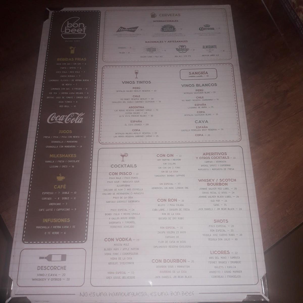 Carta del pub y bar Bon Beef - Paseo Fibra (Magdalena), Lima, 381