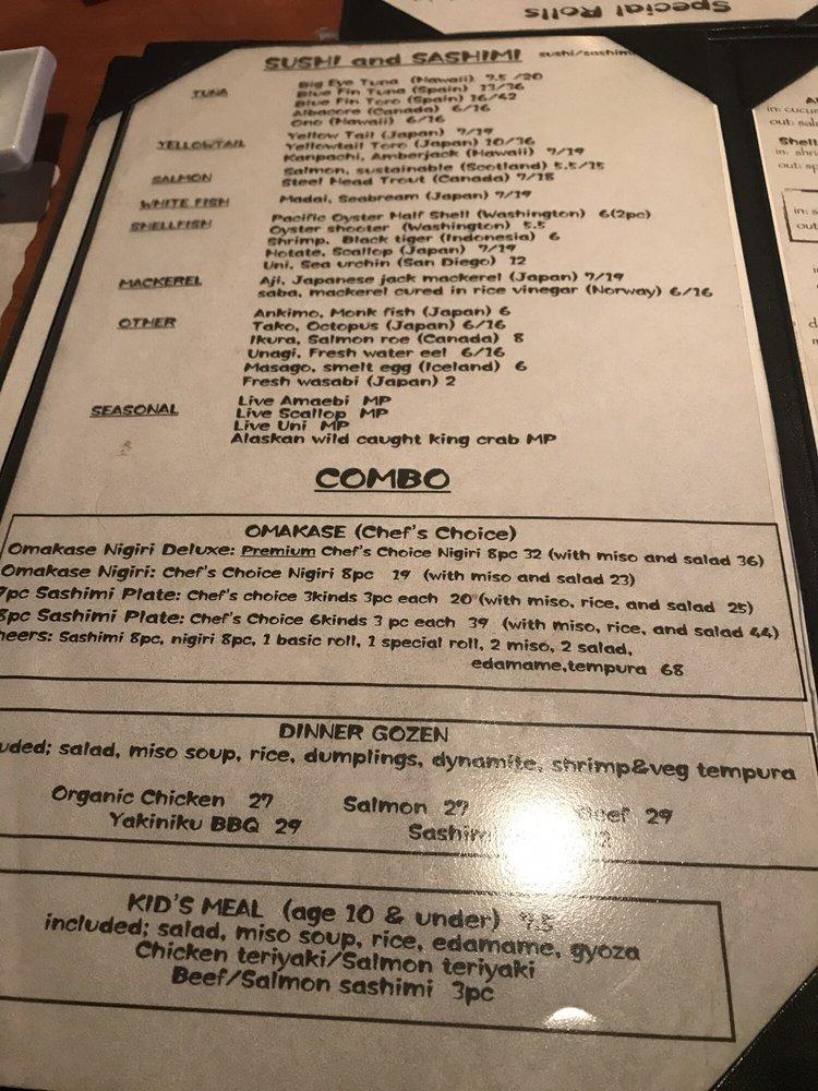 Menu at Kanpai Sushi restaurant, Pismo Beach