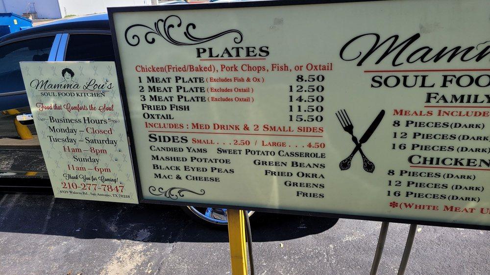 Menu at Mamma Lous Soul Food Kitchen restaurant, Windcrest