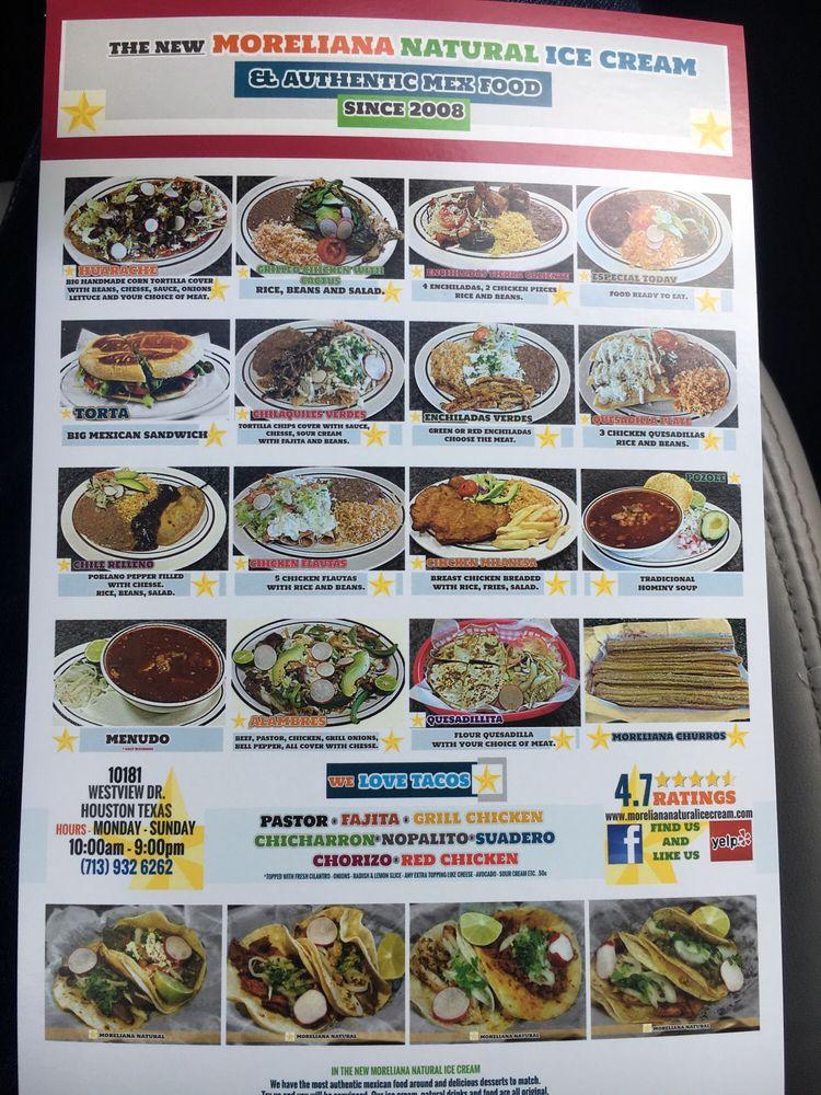 Menu at Moreliana Mexican Restaurant, Houston