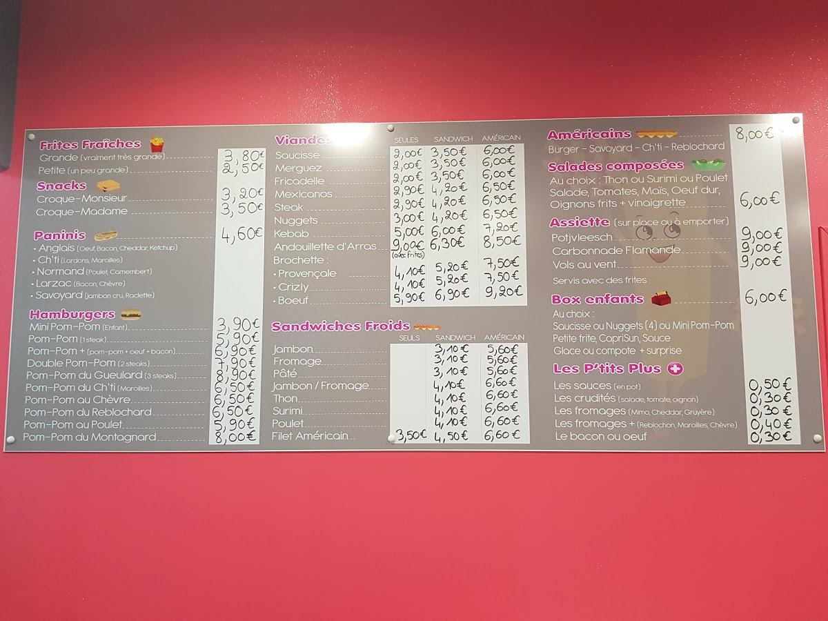 Carta del restaurante Pom Pom Frites, Béhagnies
