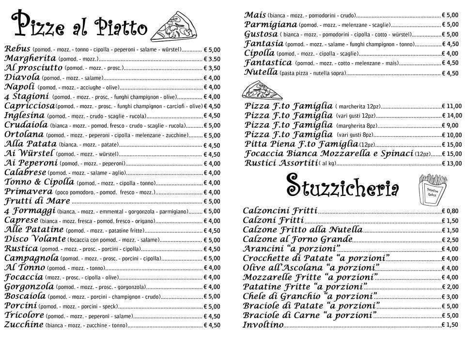 Menu at Rebus Pub, San Pietro a Maida