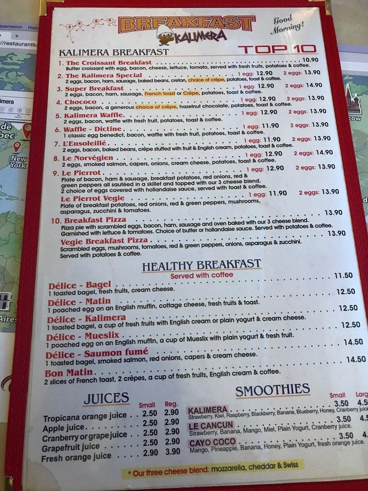 Menu at Restaurant Kalimera, Québec City