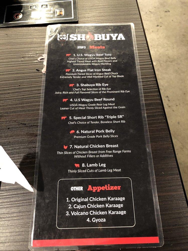 Menu at Shabuya restaurant, Concord