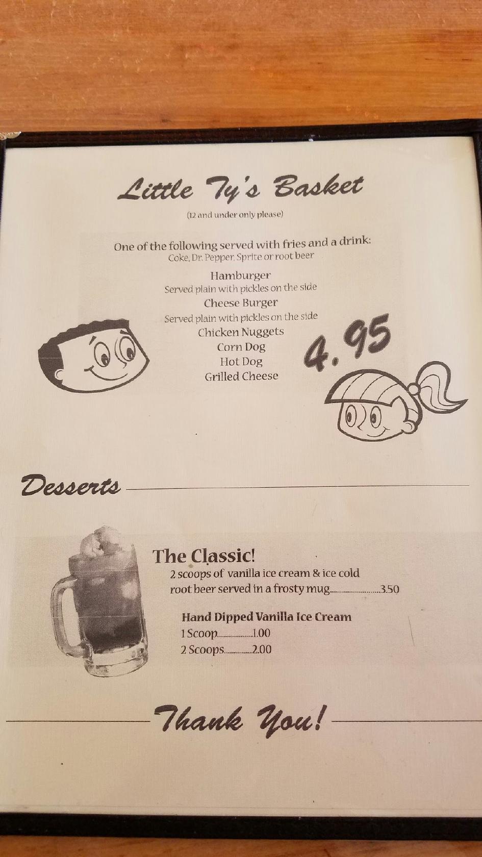 Menu at Ty's Diner restaurant, Wichita, 928 West 2nd St N